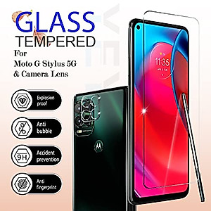 MOTO G Stylus 5G Premium Tempered Glass + Camera Lens Protectors By YEYEBF, [2 + 2 Pack] [Anti-scratch] [3D Glass] [Case-Friendly] Screen Protector