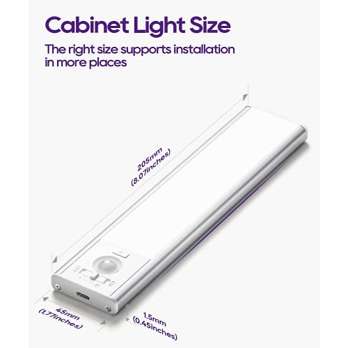 Auxoda Under Cabinet Lights, LED Lights Motion Sensor Light Indoor, Under Cabinet Lighting, 2 Pack 8 Inch 7000K 31 LED Wireless USB Rechargeable Under Counter Lights, Lights for Bedroom, Closet Lights