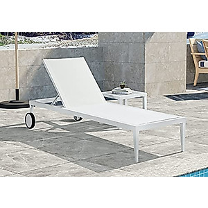 Meridian Furniture 373White Nizuc Collection Modern | Contemporary Resilient Mesh Water Resisting Fabric Upholstered Outdoor Patio Adjustable Sun Lounge Chair, 80.5" W x 29" D x 13.5" H, White