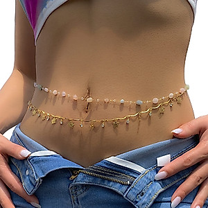 Bikini Crystal Waist Body Chain Butterfly Pendant Waist Chain Beaded Waist Belly Chain Summer Body Chain Jewelry for Women (Butterfly)
