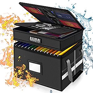 Fireproof Document Box with Lock, File Organizer 2-Layer Collapsible File Safe with Reflective Strip, Portable Travel Home Office File Cabinet for Hanging Letter/Legal Size Folder/Certificate Black