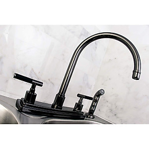 Kingston Brass NS8790DKLSP Water Onyx 8 inch Centerset Kitchen Faucet with Lever Handle and Matching Side Sprayer, Black Stainless Steel
