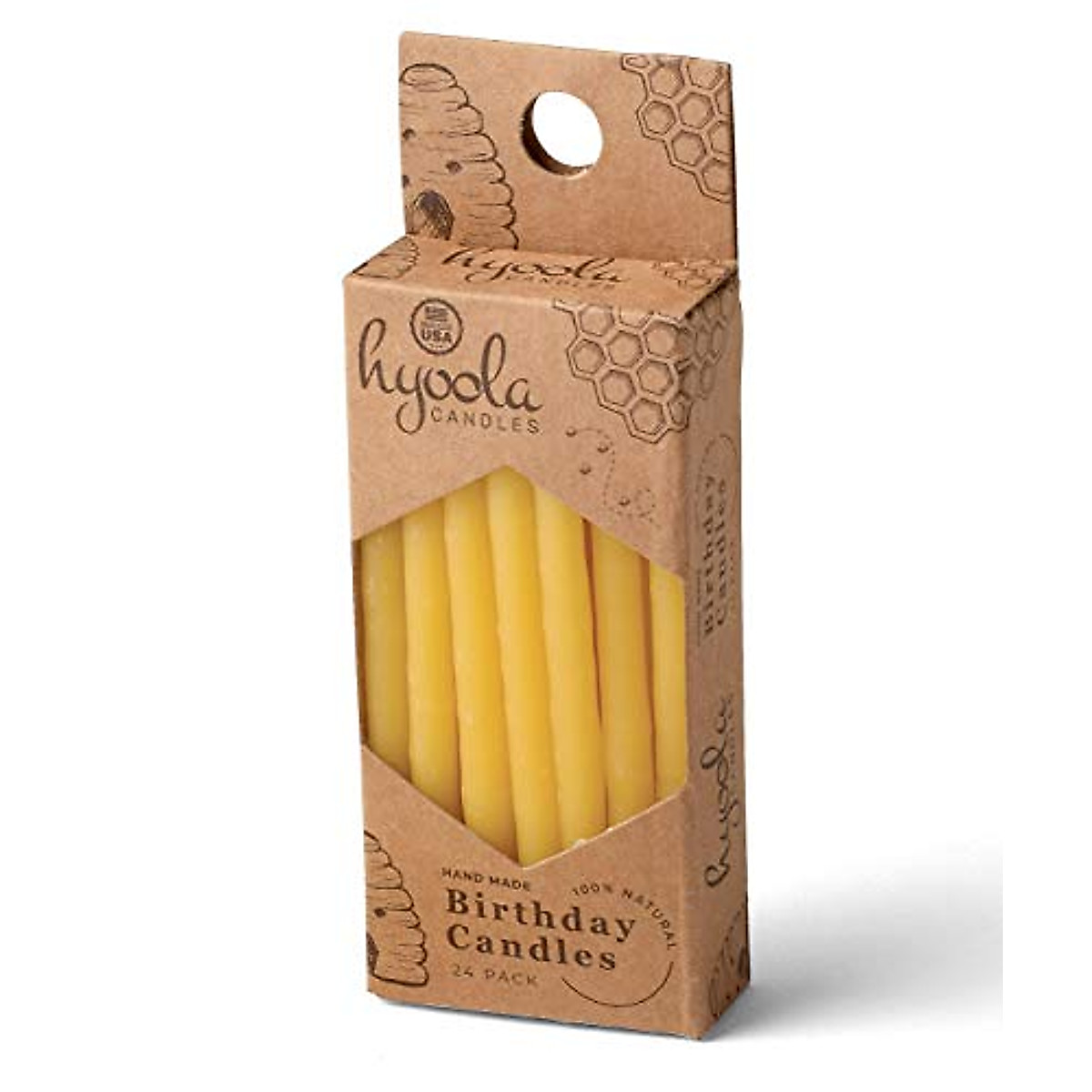 Hyoola Beeswax Birthday Candles – 24 Pack Mini Birthday Candles - All Natural 100% Unscented Pure Beeswax Candles - Handmade in The USA - Yellow
