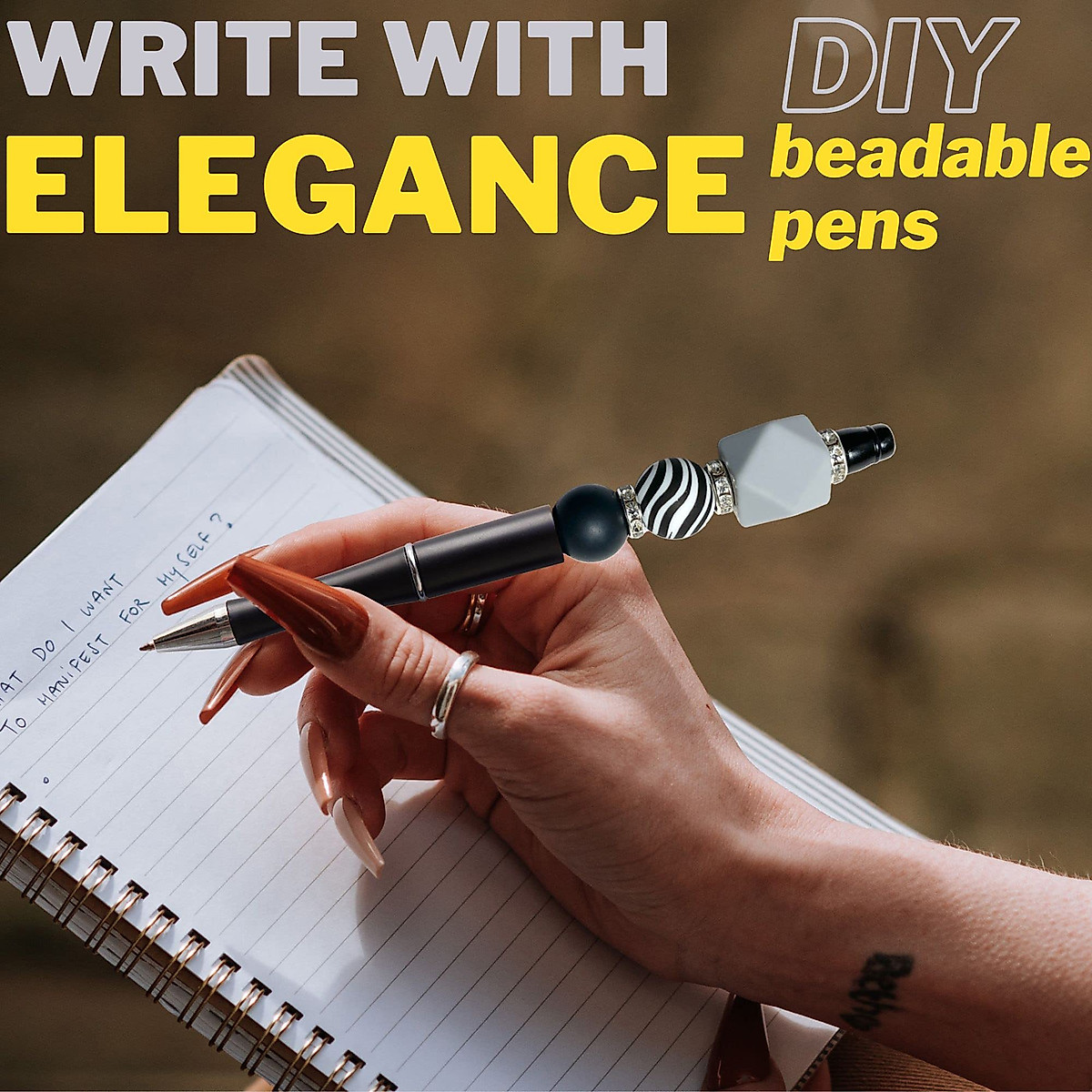 Beadable Pens Bulk Beaded Ballpoint Pens with Silicone Beads & Pen Cases, DIY Bead Pens with Assorted Beads & Pen Cover, Craft Pen Making Kit Gift (15 pieces)