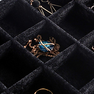 Frebeauty Jewelry Organizer Tray with Clear Lid 24 Grid Velvet Drawer Insert Jewelry Storage box with Transparent Glass lid Jewelry Display Case with Lock Gifts for Girls Women (Black, 24 Grid)