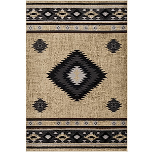 Hauteloom Hoylake Southwestern Tribal Living Room Bedroom Dining Room Aztec Area Rug - Native American Indian Indie Carpet - Brown, Gray, Black - 7'10" x 11'2"