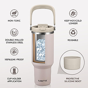 COKTIK 40 oz Tumbler with Handle and Straw, Double Insulated Tumblers with Flip Straw and Top Handle, Leakproof Tumbler, Stanley Cup, Insulated Water Bottle (Brown Metal)