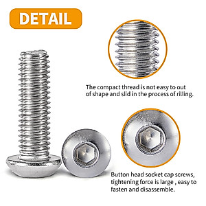 Cicidorai M6-1.0 x 70mm Button Head Socket Cap Bolts Screws, 304 Stainless Steel 18-8, Allen Socket Drive, Full Machine Threads, Quantity 10