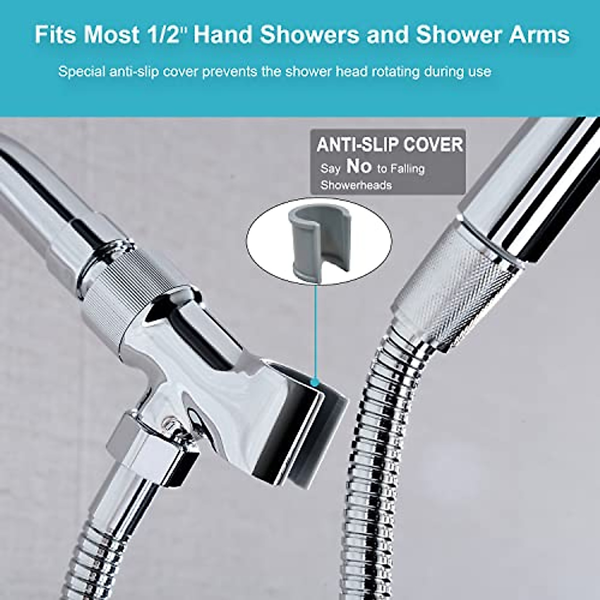Metal Shower Head Holder for Hand Held Showerhead, Adjustable Shower Arm Mount for Connecting Shower Arm and Shower Hose, Shower Arm Adapter Wand Bracket with Swivel Ball Connector (‎Polish Chrome)