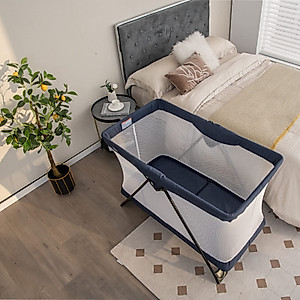 BABY JOY Travel Crib, Lightweight Playpen for Baby and Toddlers with Soft Washable Mattress, Installation-Free Home Folding Playard for Newborns to Toddlers (Blue)