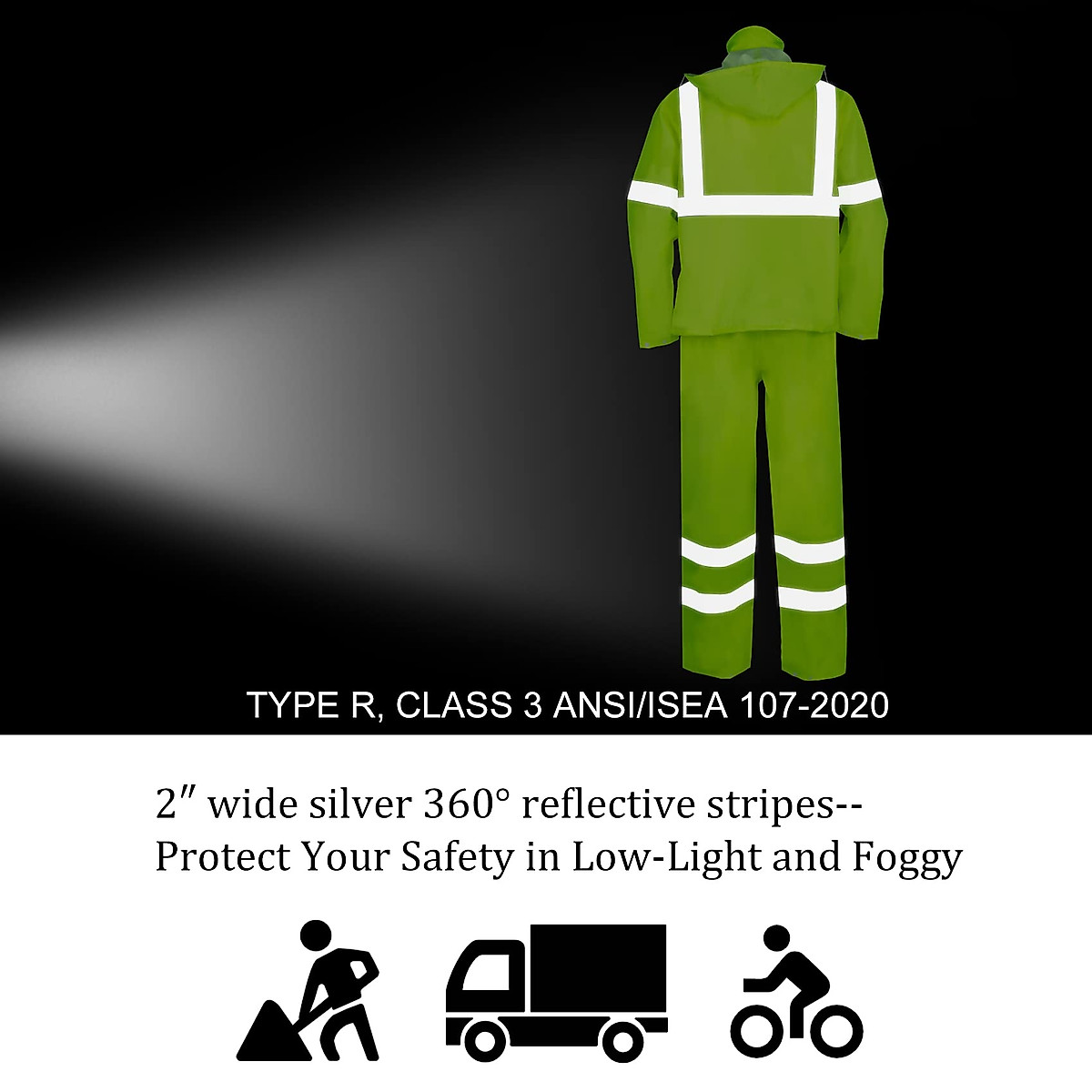 VENDACE Hi Vis Reflective Rain Jacket Suit and Pants for Men Waterproof Class 3 High Visibility Safety Rain Gear Raincoat(L/XL)