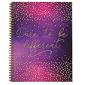 Softcover Dare 8.5" x 11" Motivational Spiral Notebook/Journal, 120 College Ruled Pages, Durable Gloss Laminated Cover, Gold Wire-o Spiral. Made in the USA
