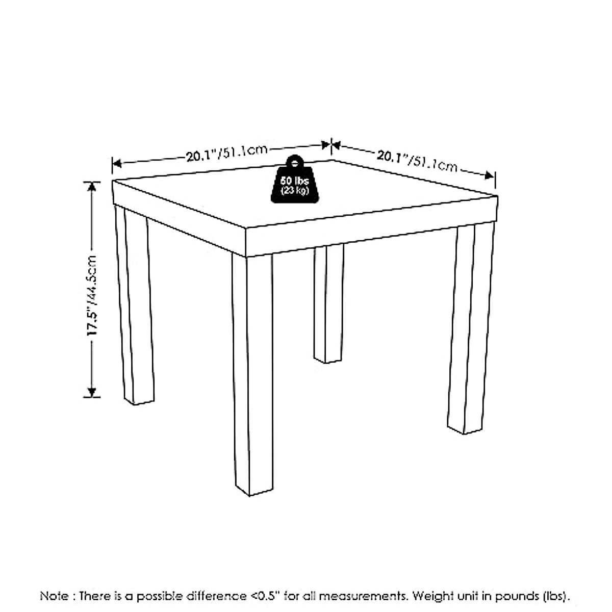 Furinno Classic Homey Square Parsons Side End Table, Set of 2, White