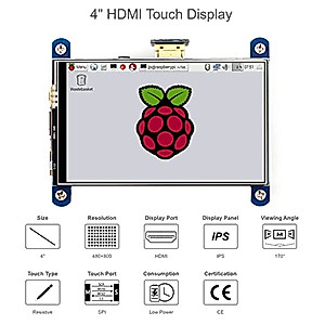 Coolwell Waveshare 4 Inch for Raspberry Pi Screen Touchscreen 480x800 IPS LCD Display Small HDMI Monitor for Raspberry Pi 4B+ 4B 3B+ 3B 2B+ Zero Windows 11 10 8.1 8 7