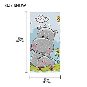 Tarity Cute Cartoon Hippo Hand Towels Super Soft Highly Absorbent Face Towels Hand Towel Bath Towel for Gym Bathroom Kitchen Sports Spa 30"x15"
