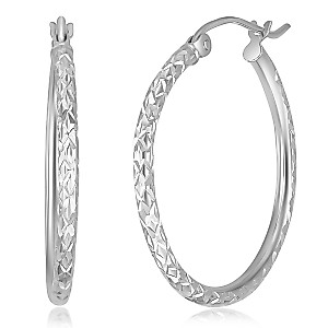 14k REAL White Gold 1.5mm Thickness Hinged Hoop Earrings (20 x 20 mm)