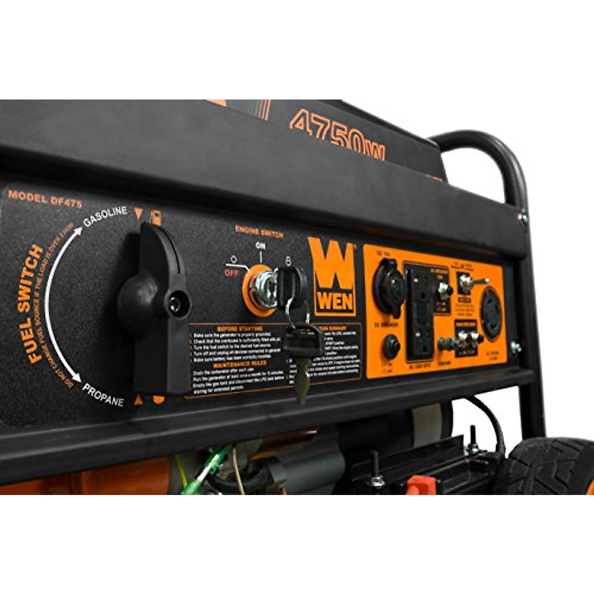 WEN DF475T Dual Fuel 120V/240V Portable Generator with Electric Start Transfer Switch Ready, 4750-Watt, CARB Compliant