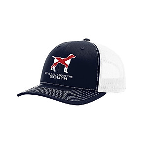 It's All About The South Alabama State Flag Filled Pointer Mesh Back Trucker Hat-Navy/White