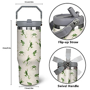 ysnifeiw 30oz Frog Tumbler with Handle and Straw, Stainless Steel Insulated Frog Cup with Top Handle and Lid, Frog Coofee Mug Gifts for Women Men