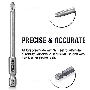 REXBETI 12 Piece Slotted Phillips Screwdriver Bit Set, 1/4 Inch Hex Shank S2 Steel Magnetic 3 Inch Long Drill Bits (Slotted Set)