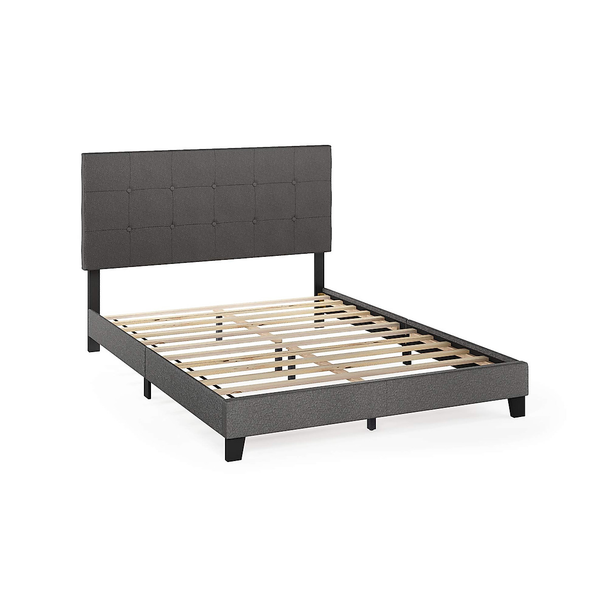 Furinno Laval Button Tufted Upholstered Platform Bed Frame, Queen, Stone