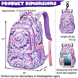 BLUEFAIRY Kids Backpack for Girls Elementary Primary Middle School Bags for Teens Childs Tie Dye Bookbags Cute Durable Travel Gifts Morrales Mochilas para Niñas de 4 5 6 7 8 9 Nños 17 Inch (Purple)