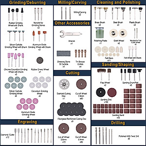 Rotary Tool Accessories Kit, Craftforce 545pcs Rotary Bit Compatible with 1/8" Shank Dremel Tool & Flex Shaft Grinder for Cutting Grinding Sanding Carving Polishing Engraving for Wood, Glass, Metal