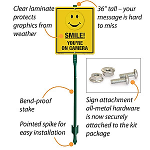 SmartSign 12 x 10 inch “Smile - You're On Camera” Yard Sign with 3 foot Stake, 40 mil Aluminum 3M Laminated Engineer Grade Reflective Material, Black and Yellow, Set of 1, Made in USA
