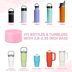 Vmini Protective Glitter Silicone Boot, Compatible with Stanley Tumbler 20-40oz & Hydro Flask Water Bottle 12-24oz and More Bottles/Tumblers with 2.8-2.95in Bottom, Bling Anti-Slip Sleeve Cover