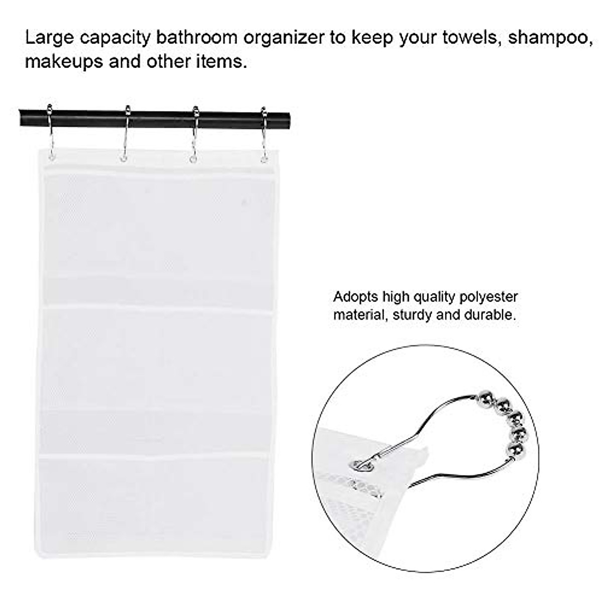 Yosooo 6 Pockets Mesh Shower Organiser Bathroom Over The Door Hanging Mesh Pockets Storage Bag Holder Hanging Caddy with Hooks Quick Dry Bathroom Storage Basket