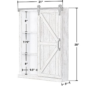 FirsTime & Co. Off-White Winona Barn Door Mirrored Cabinet, Storage with Shelves for Bathroom, Kitchen and Office, Wood, Farmhouse, 28 x 21 Inches
