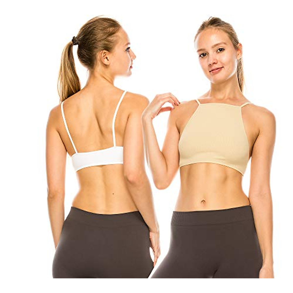 Kurve High Neck Bralette, UV Protective Fabric UPF 50+ (Made with Love in The USA), White/Pebble Set, Large/X-Large