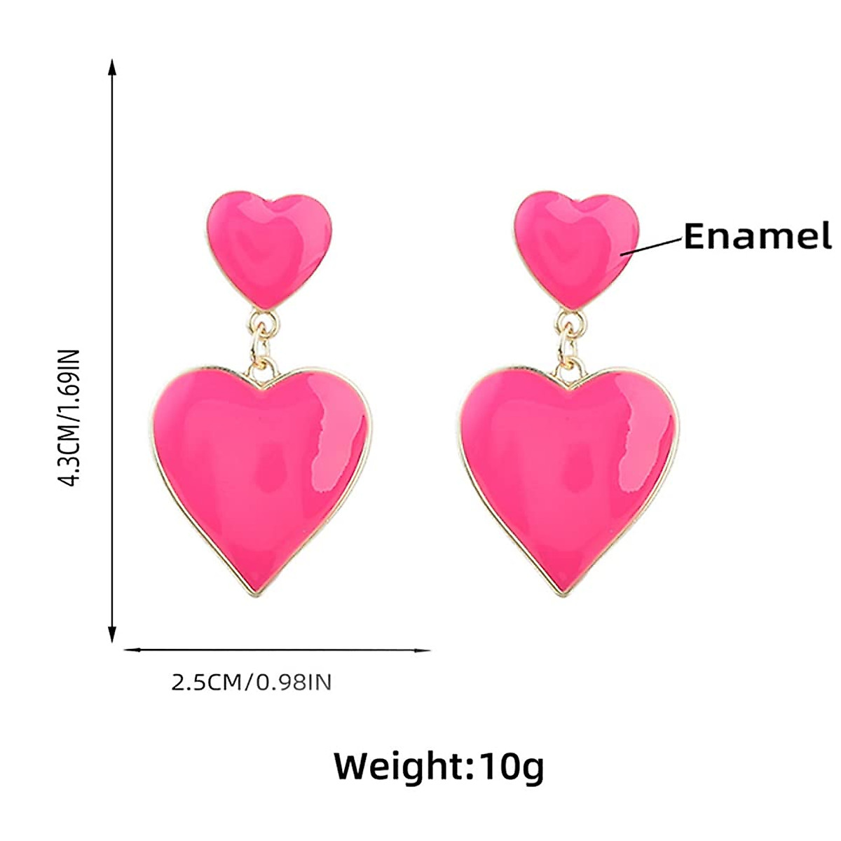 Unique Lightweight Double Heart Dangle Earrings Simple Personalized Love Hearts Dangling Earrings For Women Gifts Valentine's Day (Pink Heart Dangle Earrings)