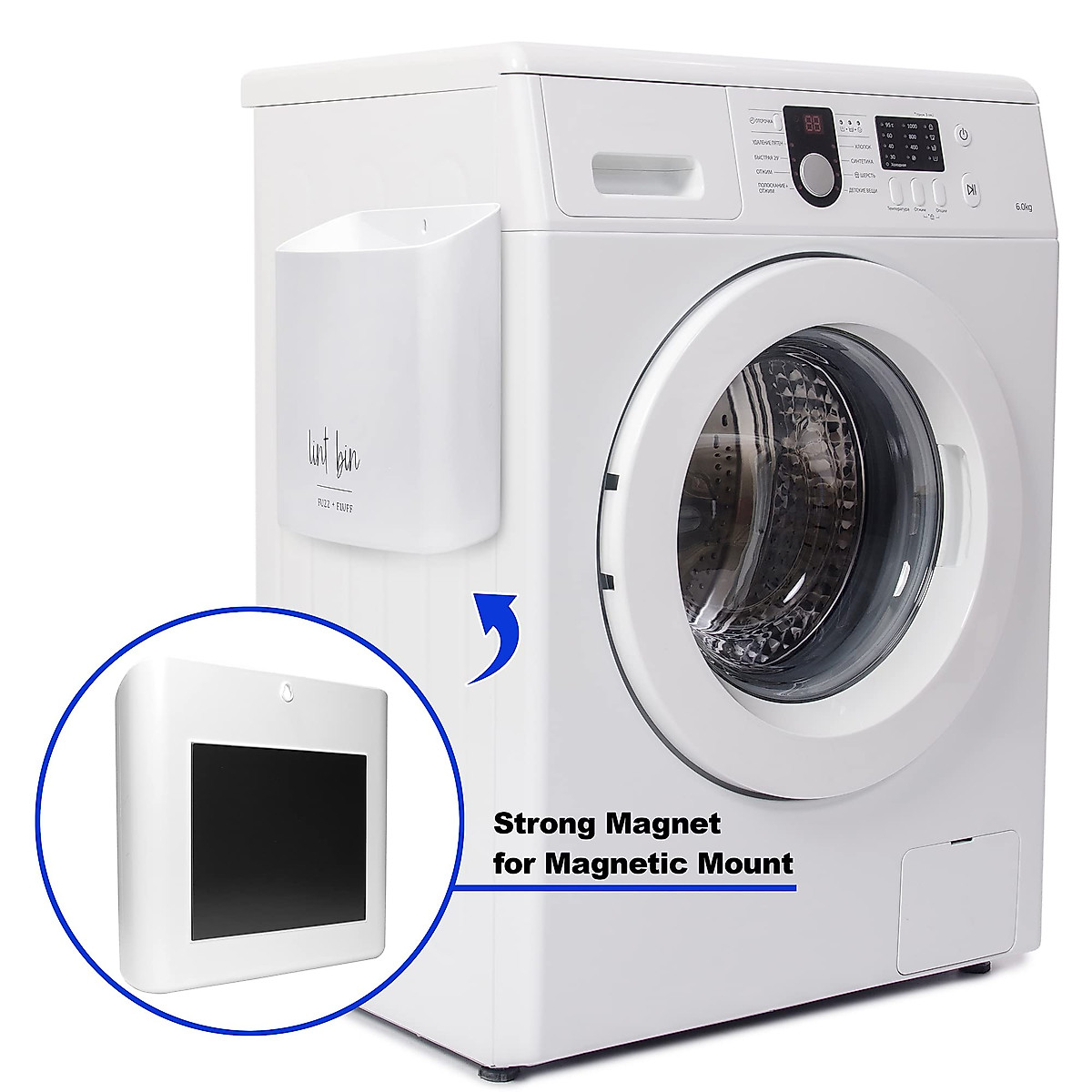 Magnetic Lint Bin for Laundry Room Organization and Storage (2 Piece Set), Waste Holder and Storage Decor, Saves Space with Magnet Mount onto Dryer or Wall Mount Options