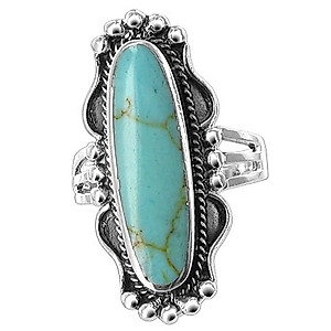 Oval Simulated Turquoise Gemstone 925 Sterling Silver Ring for Women Size 7