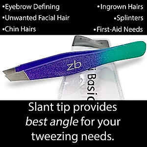 Zizzili Basics Tweezers - Limited Edition Mermaid Slant Tip - Best Tweezer for Eyebrow, Facial Hair Removal and your Precision Needs