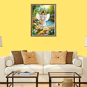 Bimkole 5D Diamond Painting Kits Angel Girl, Full Drill Flowers DIY Rhinestone Embroidery Set Paint with Diamonds Art by Number Kits Cross Stitch Home Wall Craft Decoration 12X16 inch