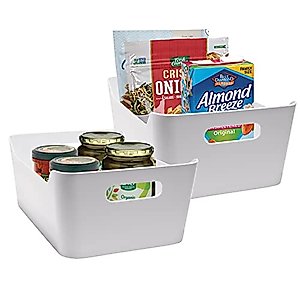 bHome 2 X-Large Pantry Organization And Storage Plastic Storage Bins For Kitchen Organization, White Bins for Pantry Storage Container - Baskets for Organizing Cabinets, Fridge Clear - Organizer Bins