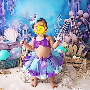 First 1st Birthday Girl Outfit Baby Mermaid Party Tutu Skirt with One Crown Headband