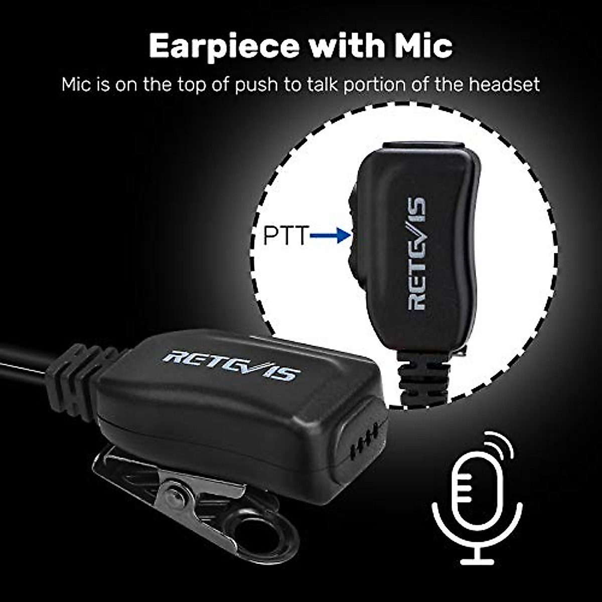 Retevis RT22 Adjustable Soft Earhook Walkie Talkie Earpiece with Mic, Compatible RT22 RT21 RT68 RT22S H-777S RB39 Baofeng UV-5R pxton Walkie-Talkie, 2 Pin 2 Way Radio Earpiece(2 Pack)
