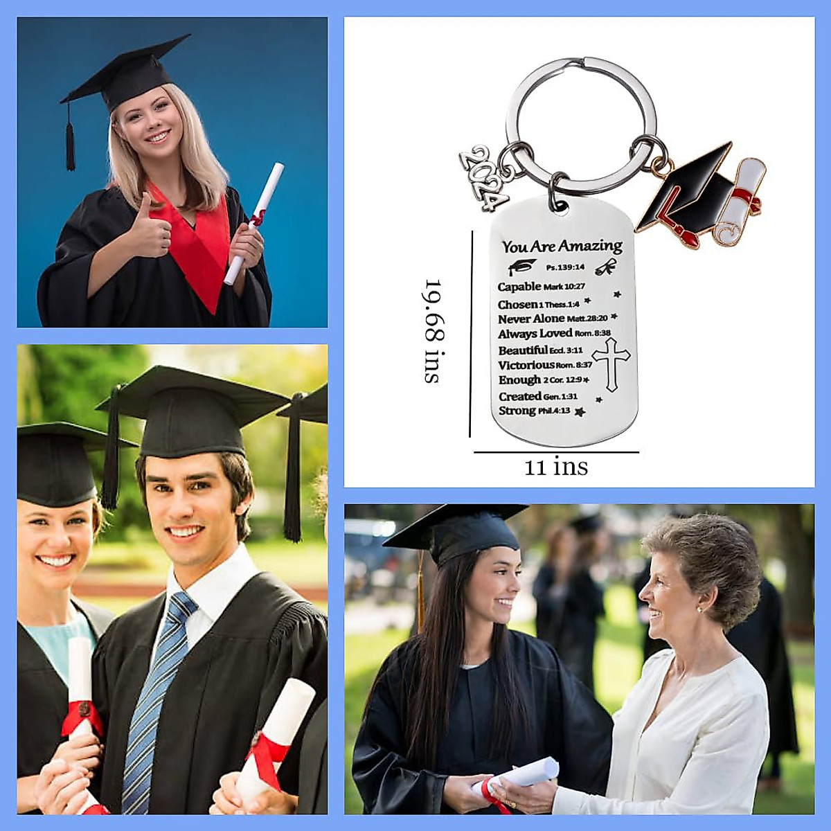 UYY 2024 Graduation Gifts for Her Him Inspirational Graduation Keychain with Jelwery Box for College Middle/High School Graduate Souvenir for Nurse Degree Masters Senior School Student Girls Boys