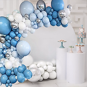 Balloon Garland Arch Kit - Blue White and Silver Balloons for Wedding Bridal Shower Birthday Party Baby Shower Decoration