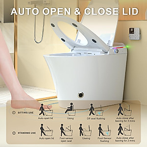 TEISVAY Smart Toilet with Bidet Built in, Auto Open & Close Smart Toilet with Foot Sensing, Smart Bidet Toilet with Heated Seat Smart Toilets for Bathroom with User Habit Setting