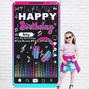 Happy Birthday Party Decorations Backdrop music decorations for party Background Social Media Photography Background Polyester Banner for Girls Birthday Party Supplies, 71 x 39 Inch
