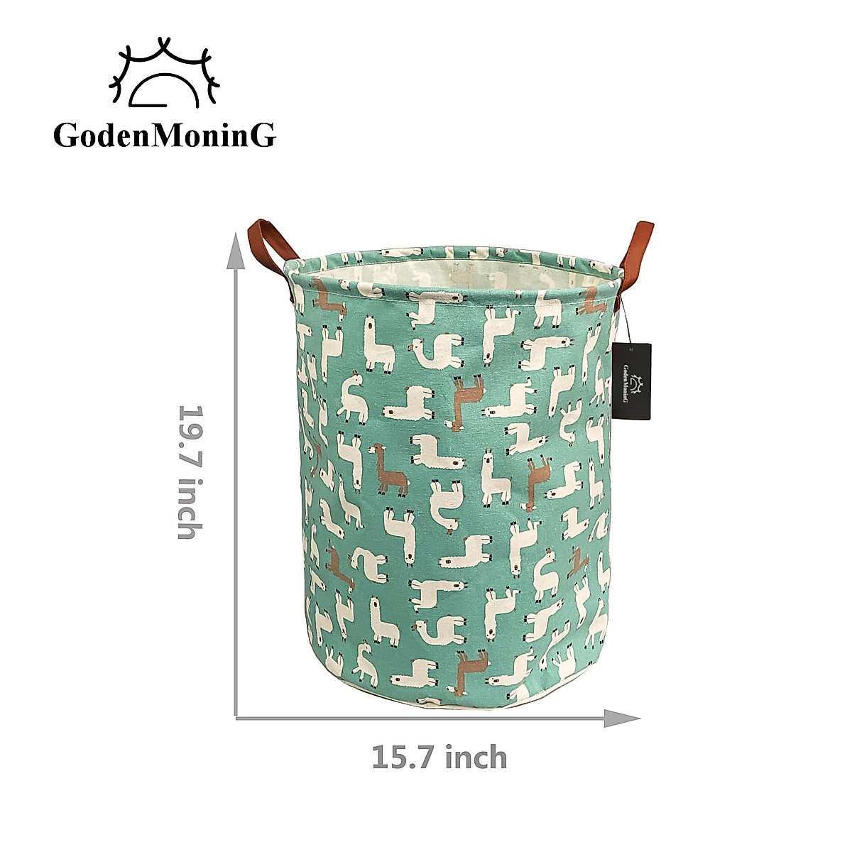 Collapsible Laundry Basket - GodenMoninG 62.8L Large Sized Round Waterproof Storage Bin with Handles,Home Decor,Toy Organizer,Children Nursery Hamper. (Teal Alpaca)