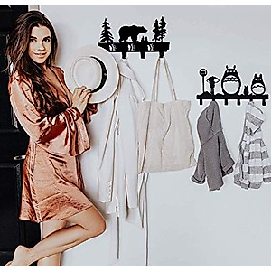 Fancylife Kids Gift Home Decorative Wall Metal Coat Key Umbrella Hat Hooks Rack,Black Happy Winnie Pooh,6 Hooks