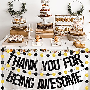 Thank You for Being Awesome Banner, Black Glitter Banner Party Decorations with 2pcs 6.6FT Hanging Circle Dot Garland Streamer for Graduation Retirement Farewell Going Away Office Work Goodbye Party