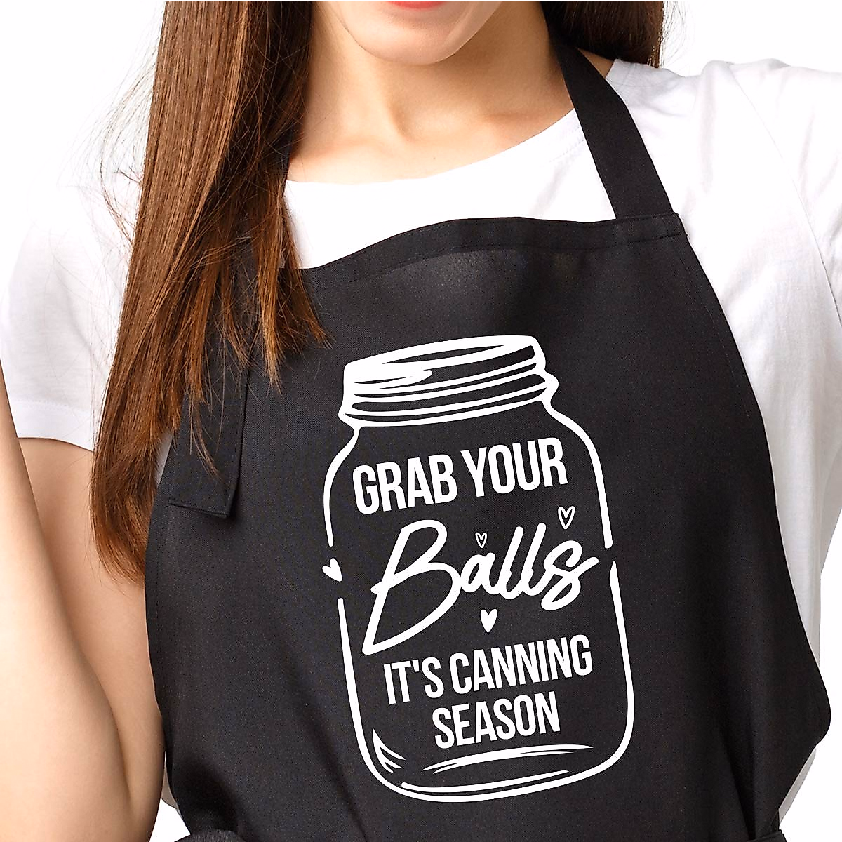 Funny Apron for Women - Black Bib Apron with Pockets - Adjustable Bib Aprons Waterproof - Gifts for Mom, Nana,Wife, Best Friends - Grab Your Balls It's Canning Season Cute Apron Gifts