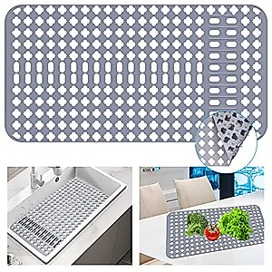 Shearable Silicone Sink Mats Protectors for Kitchen Sink 28.2''x 14.2'' Kitchen Sink Mat Grid for Bottom of Farmhouse Stainless Steel Porcelain Sink No-Slip Heat-Resistant Kitchen Sink Grid Accessory