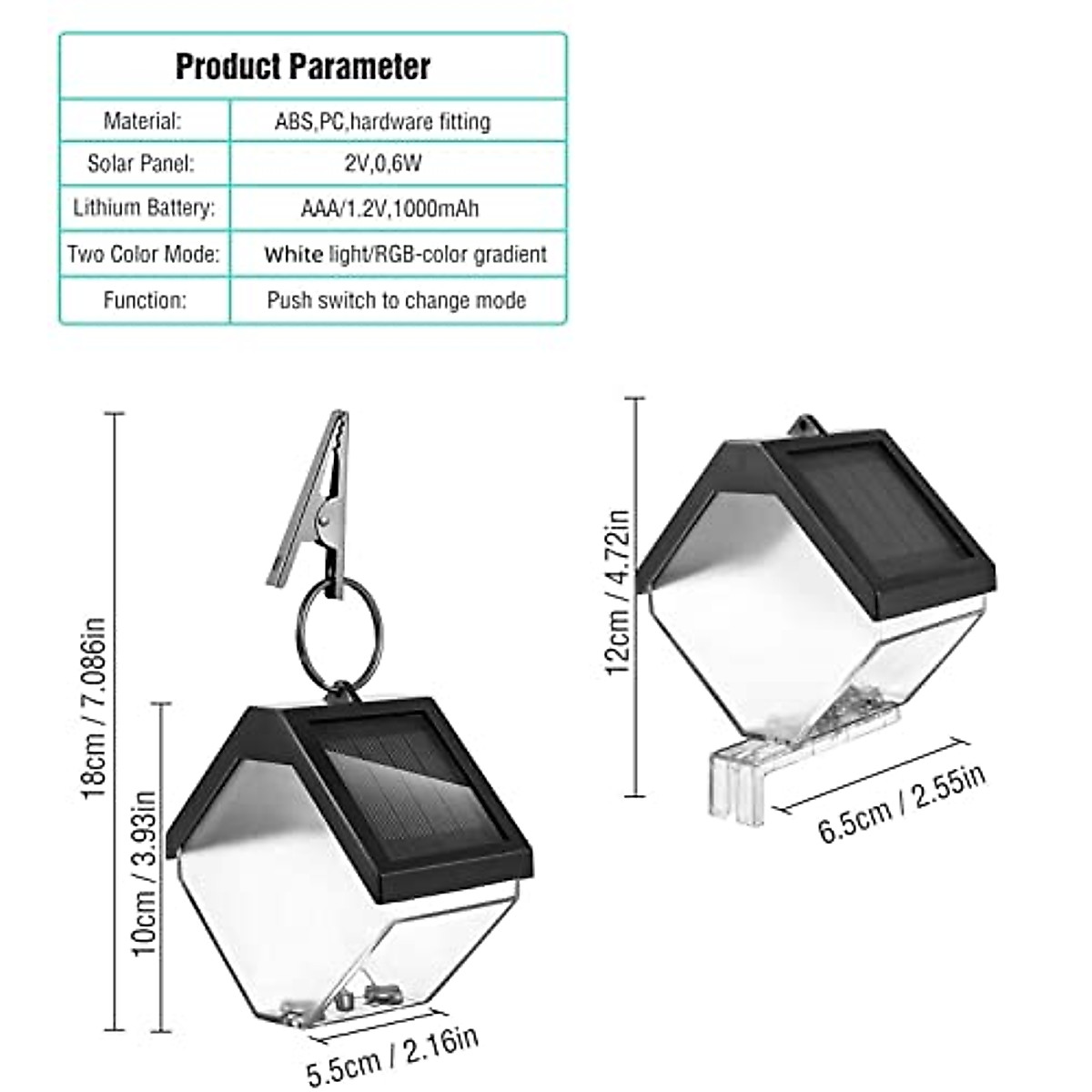 ELELINK Solar Hanging Lights Decorative Lamp White/RGB Mode Lighting for Christmas Tree Patio Garden Fence Post, Fixture with Wall Mount Kit & Hanging Clipper